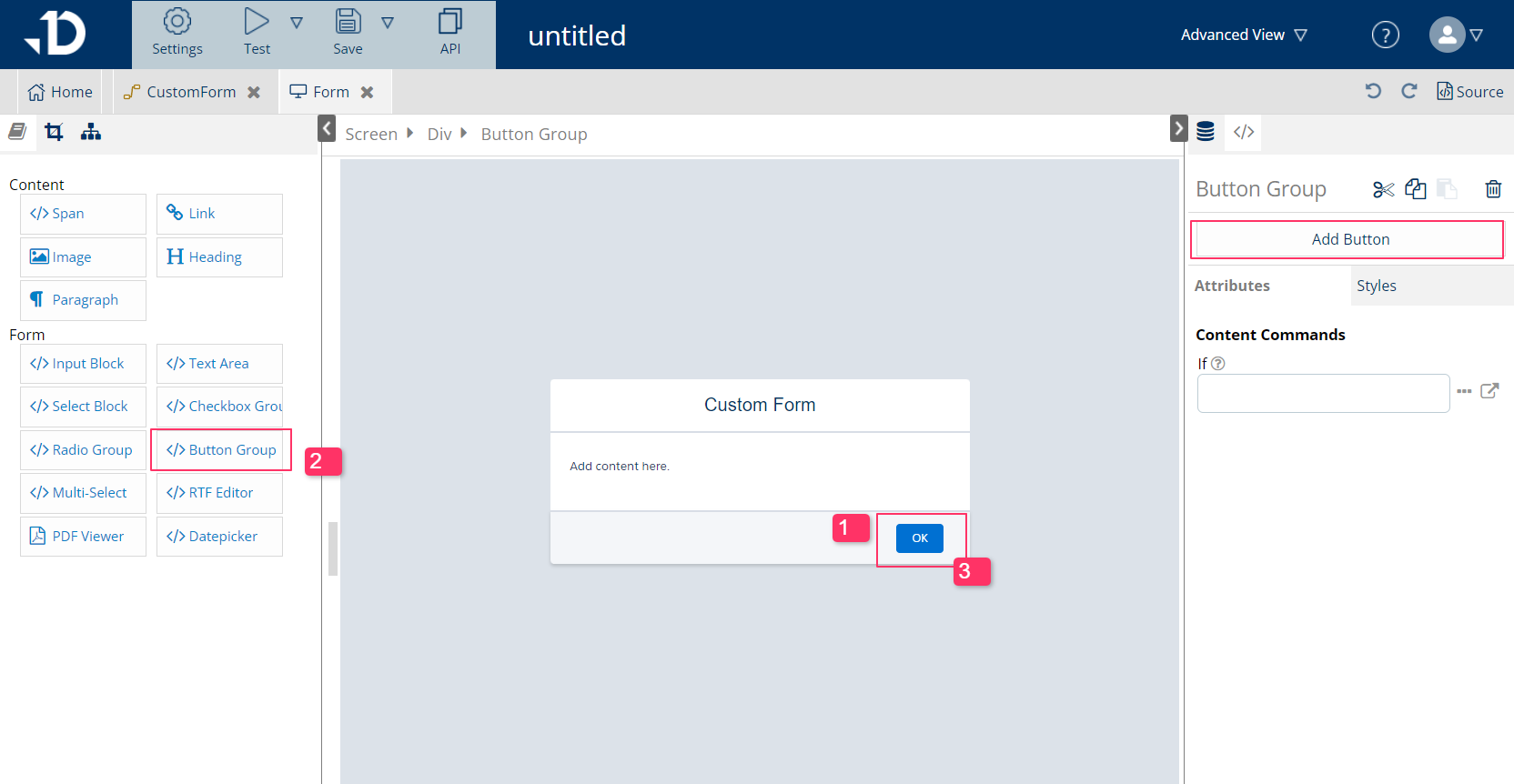 Designing Screens - Working with Button Group