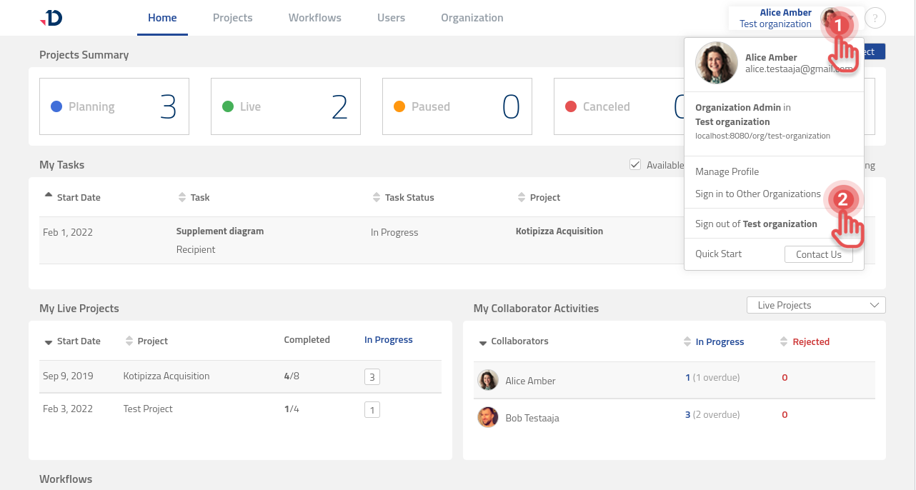 Signing in to multiple Organizations
